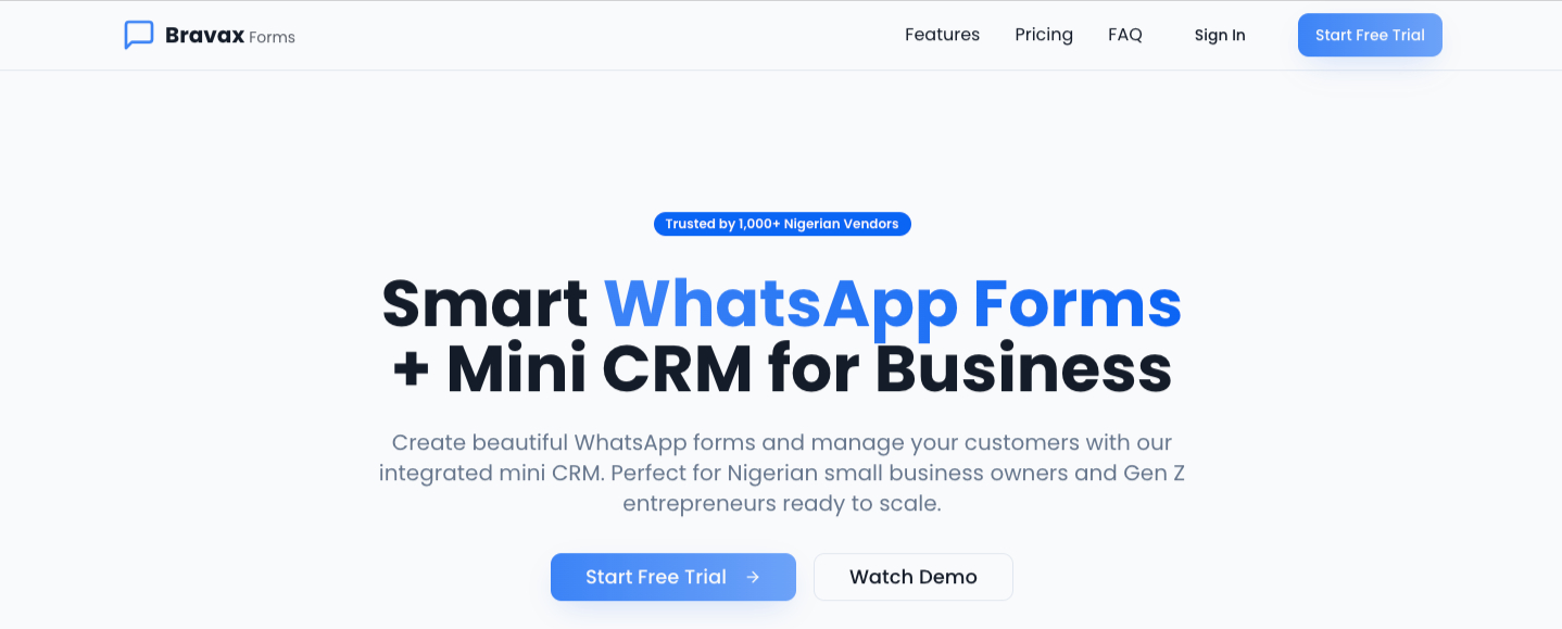 Bravax Forms - Smart WhatsApp Forms + Mini CRM for Nigerian Businesses